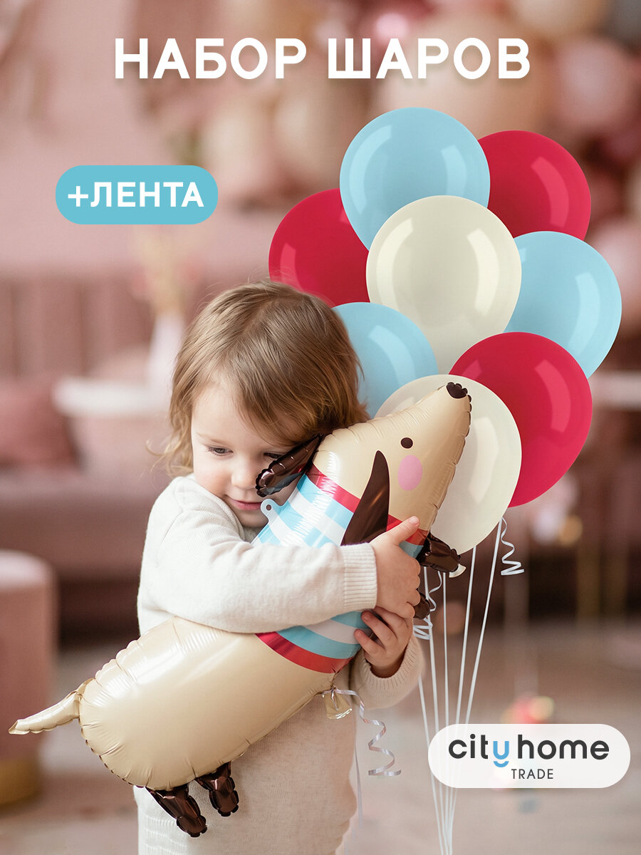 Шарики воздушные с фигурным шаром "Такса", латекс, набор 16 штук
