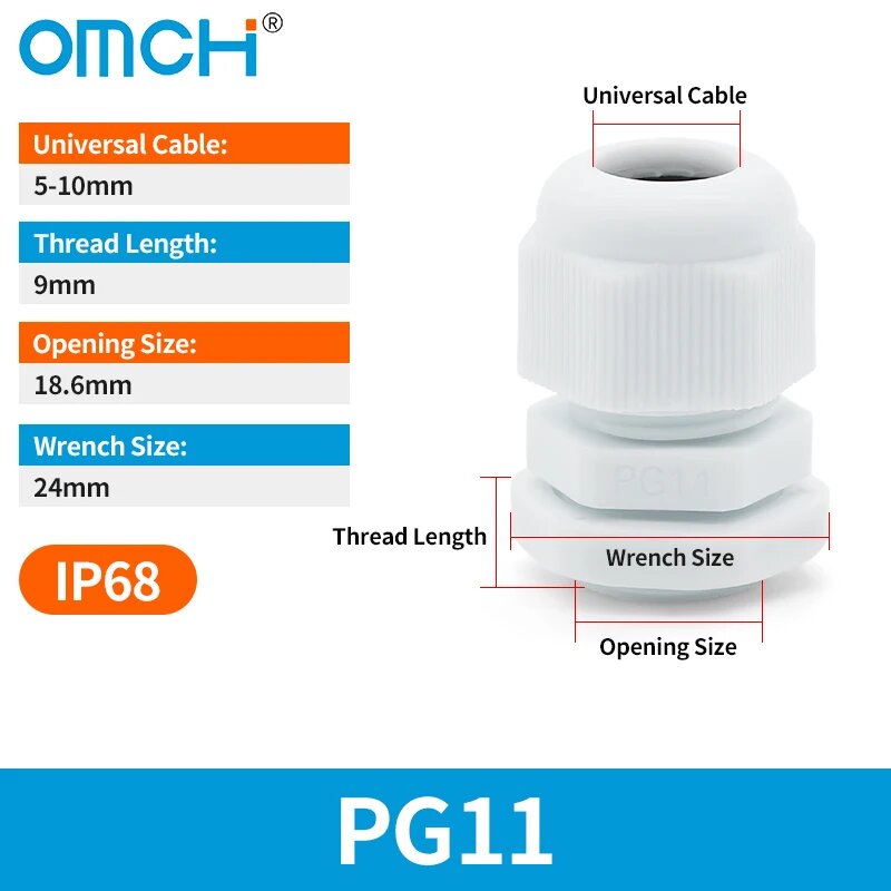OMCH PG11 Кабельный ввод IP68, белый