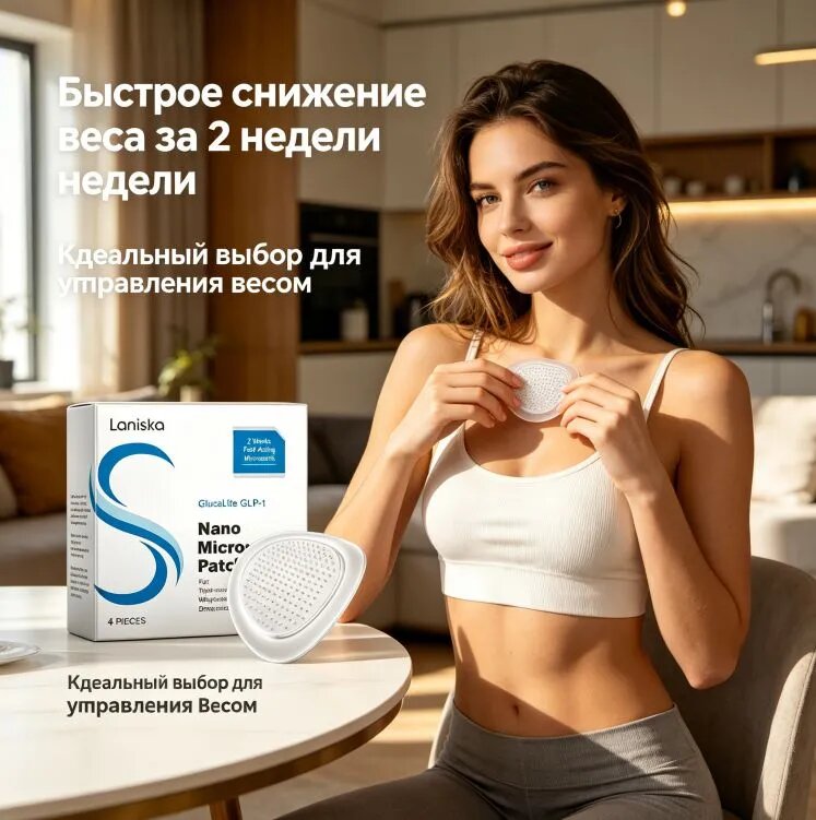 Laniska GlucaLite GLP-1 нано микронный пластырь контроль аппетита и снижение веса, 4 штуки