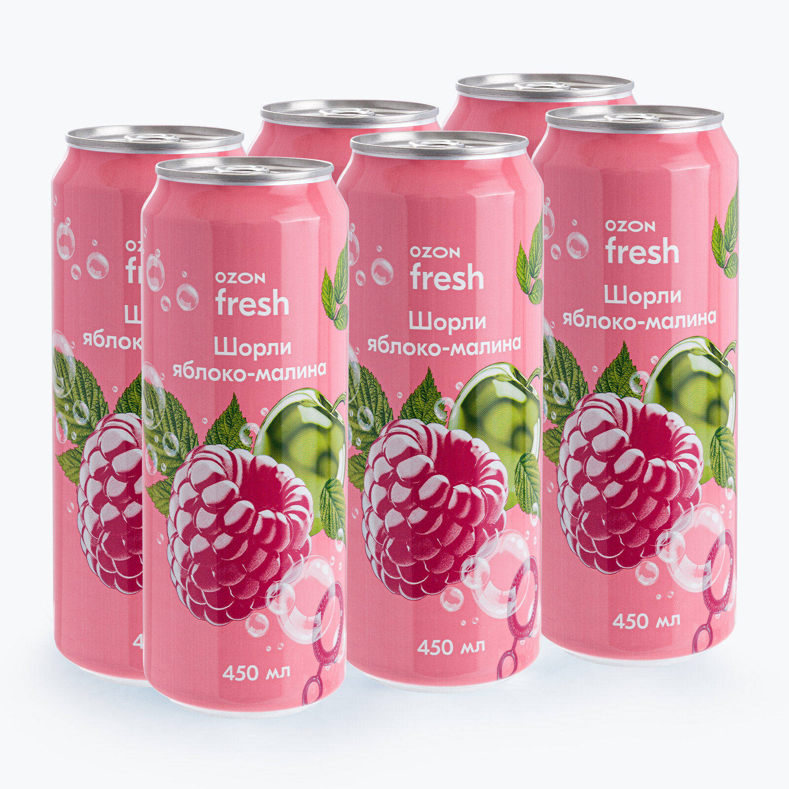 Напиток Шорли яблочный с малиновым соком 450 мл х 6 шт, Ozon fresh яблочно-малиновый 450мл 6шт