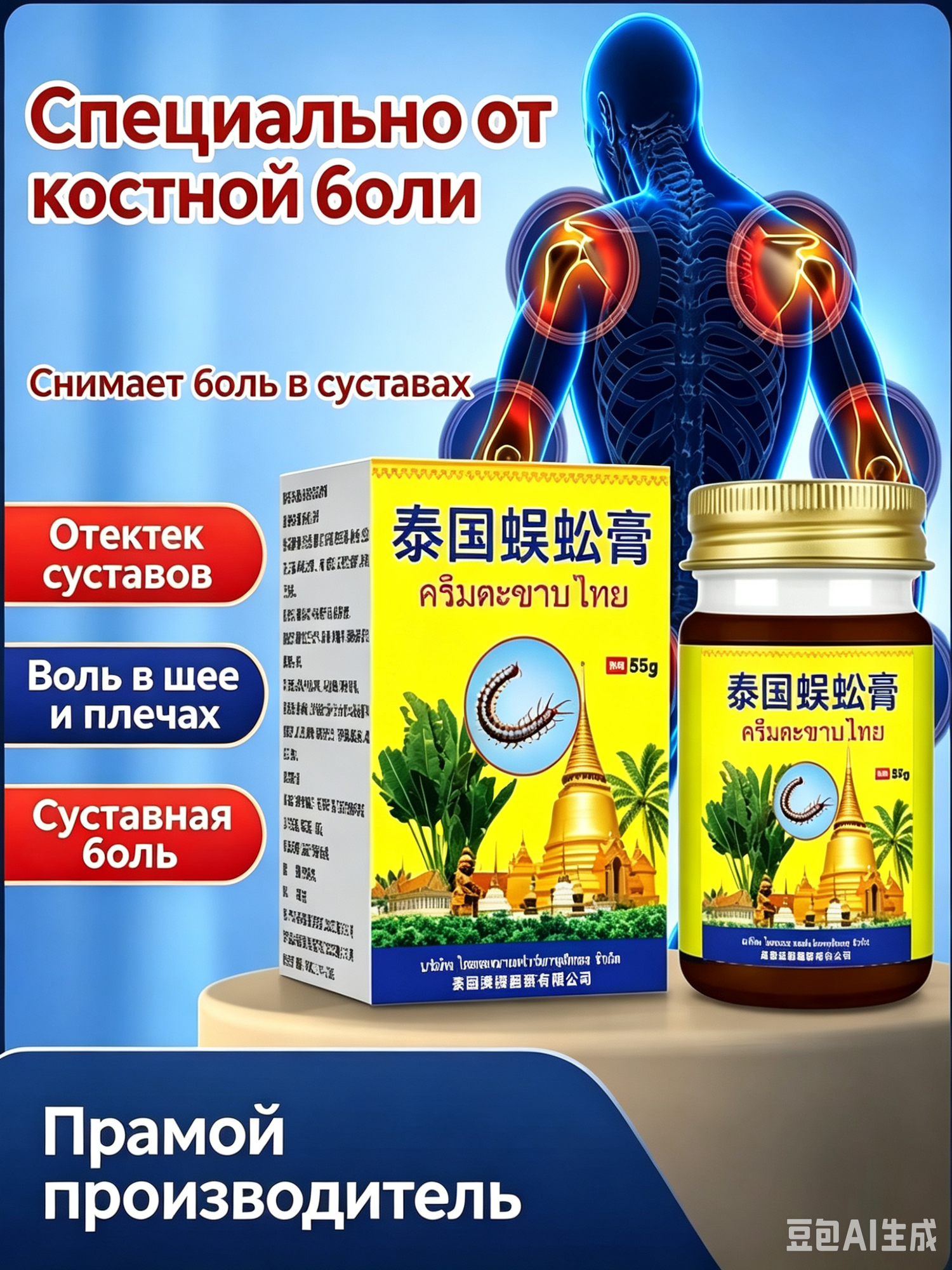 Тайская мазь "Многоножка", для суставов и мышц, мягкий массаж, без гормонов