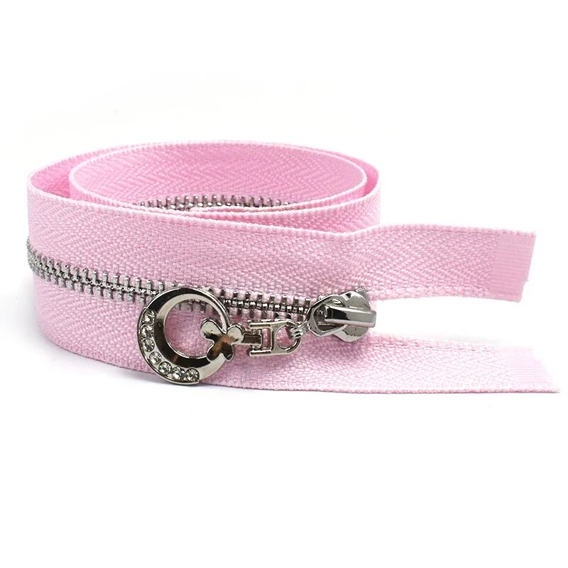 Meetee 3# металлические молнии 40/50/60/70 см 60cm, ZA005-PinkSilver, 2Pcs
