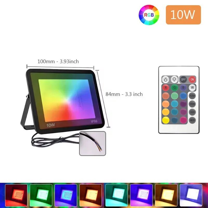 RGB Прожектор 10W, IP66, 100x84 мм