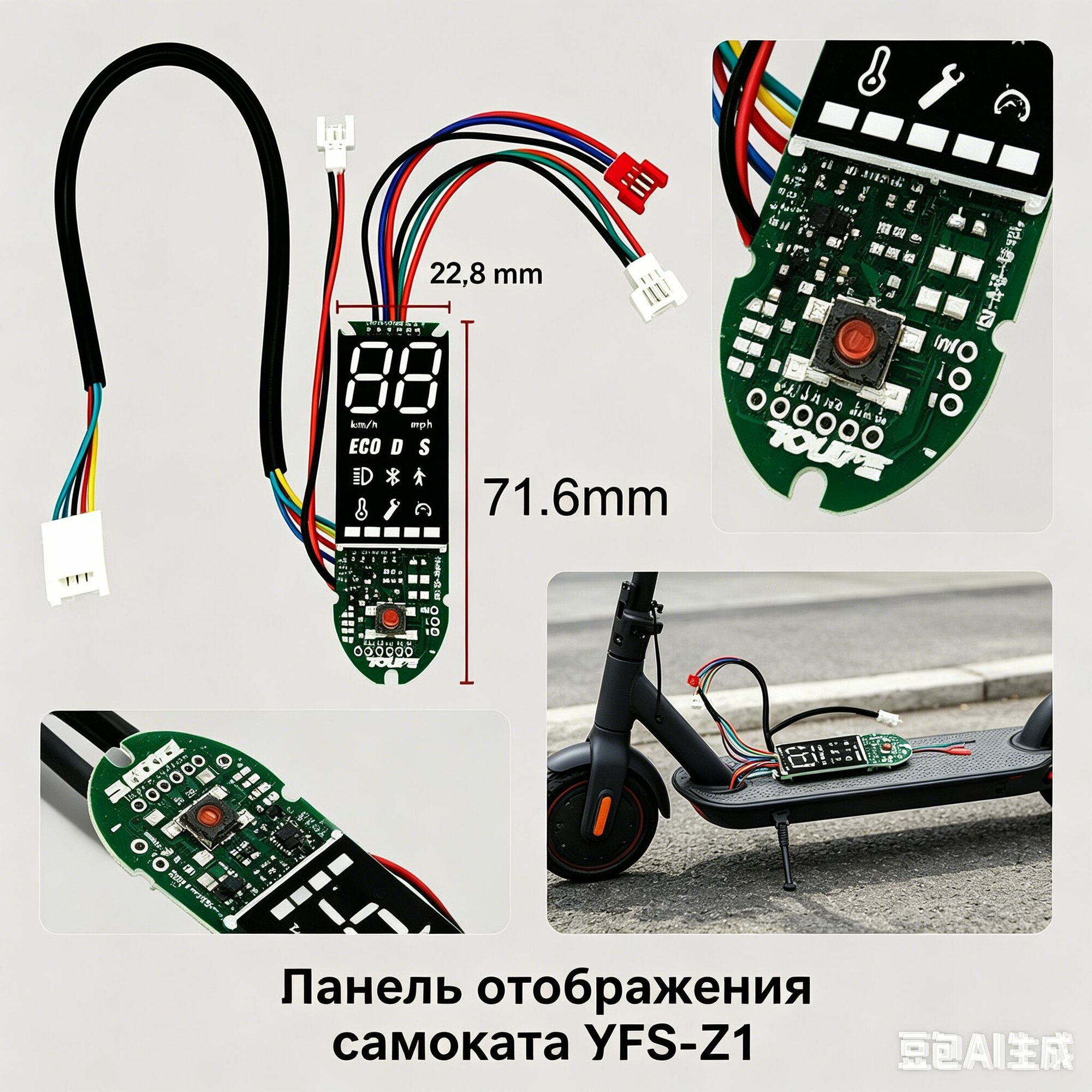 Комплект электроники YFS-Z1 + дисплей YFS-F2, контроллер 36В 350Вт с цифровым дисплеем, газом, фарами и проводами для электросамокатов Xiaomi M365, M365 Pro