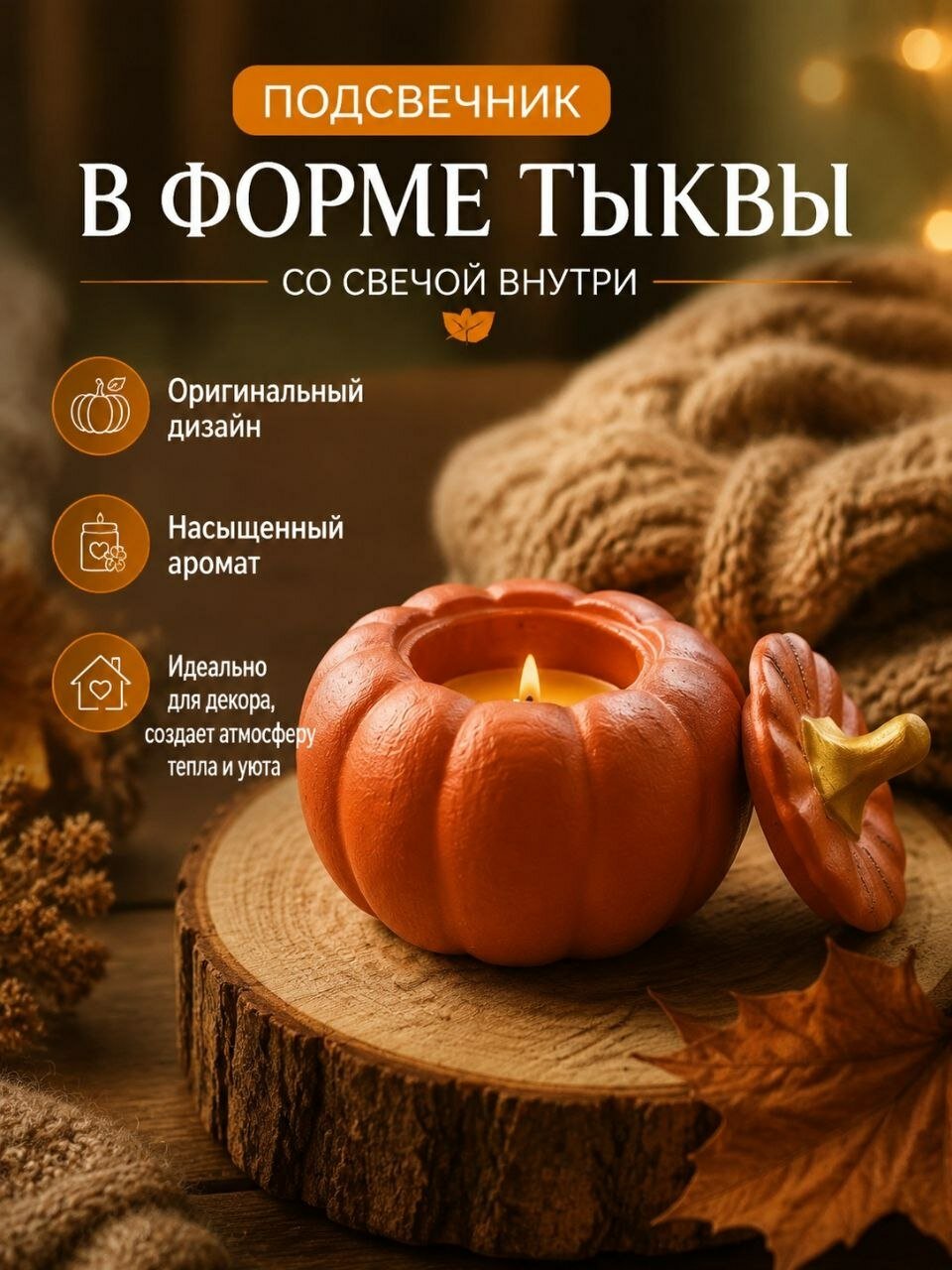 Ароматическая свеча из натурального соевого воска "Тыквенное суфле", 1 шт.