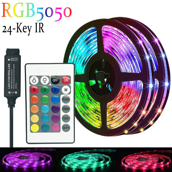 Светодиодная лента RGB 5050 25м с пультом 24 кнопки USB подсветка для дома