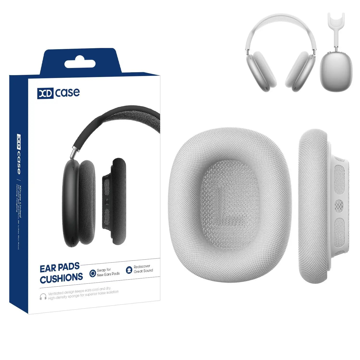 Магнитные амбушюры XDcase из сетчатой ткани для AirPods Max Серебряный, Silver