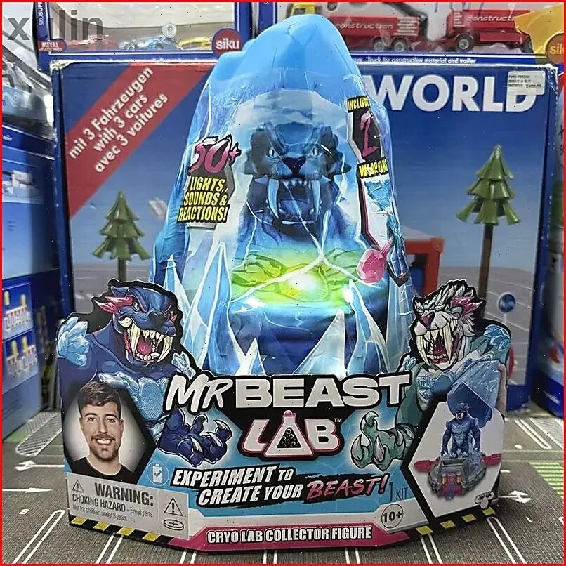MrBeast Lab Cryo Lab Collector Figure, Фигурка размером 18 см с более чем 30 огнями, звуками и реакциями, Детские новогодние подарки, включает в себя 2 вида оружия и 2 фигурки больших кошек