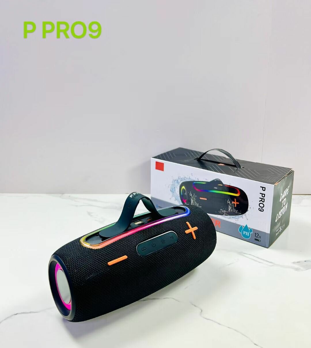 Беспроводная Bluetooth колонка P PRO9 портативная с RGB подсветкой уличная водонепроницаемая мощный бас черный