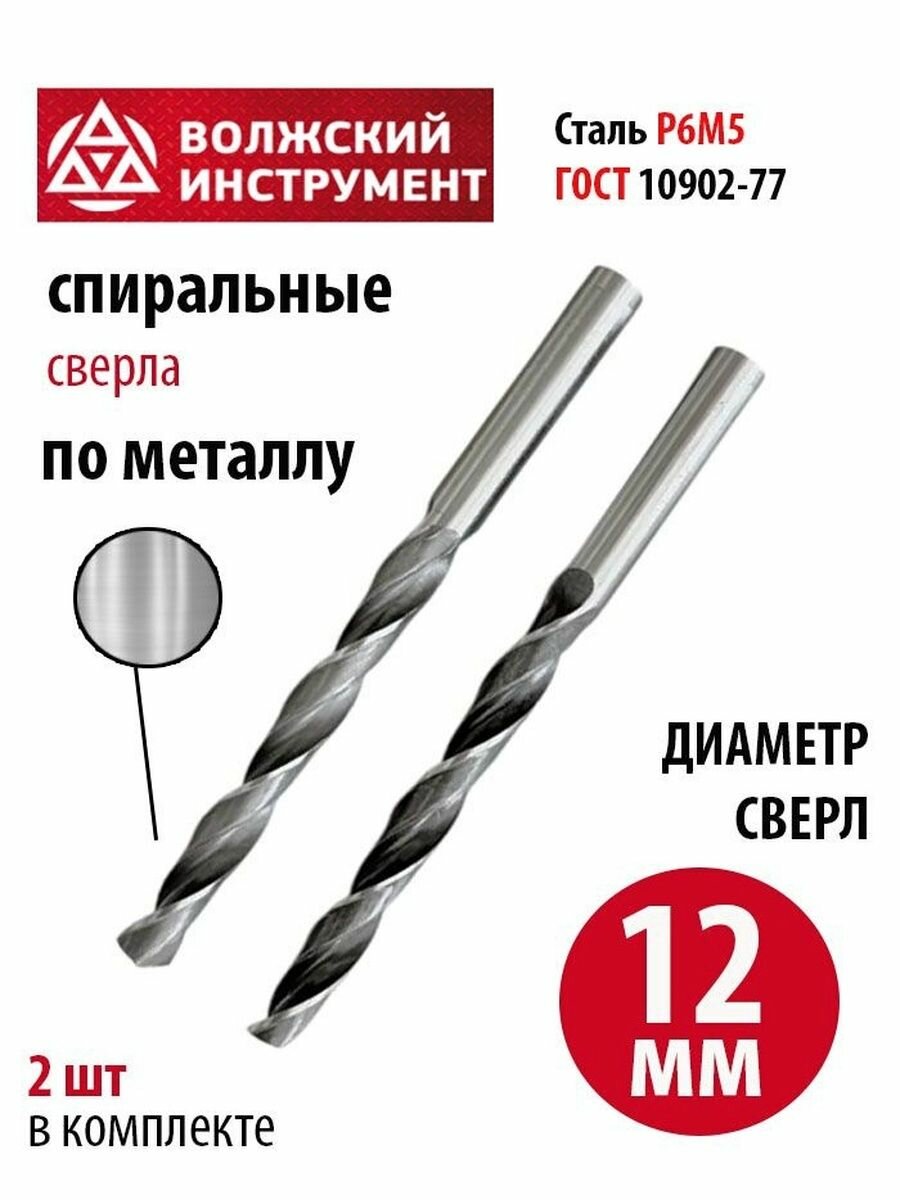 Сверло по металлу 12 мм 2шт Р6М5 ГОСТ 10902-77