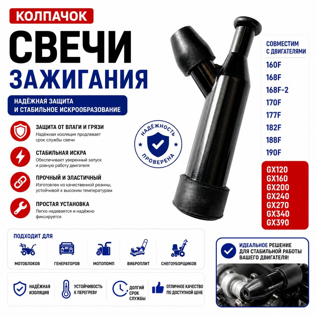 Колпачок свечи зажигания для двигателей 160F-190F; GX120-GX390