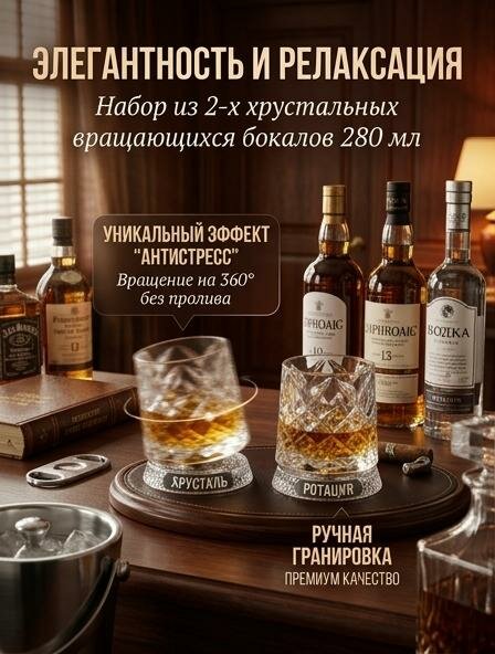 Вращение для виски "Инновационный вращающийся дизайн", прозрачное, 2 шт, 7,8x8,8x10см