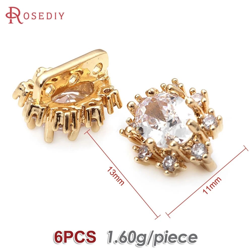 Разделители для сережек Rosediy, циркон, 13x11 мм, 6 шт