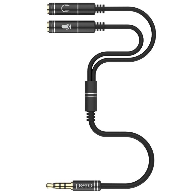 Аудио разветвитель Pero "Premium", Mic and Speak, черный, AD07 (4603768350927)