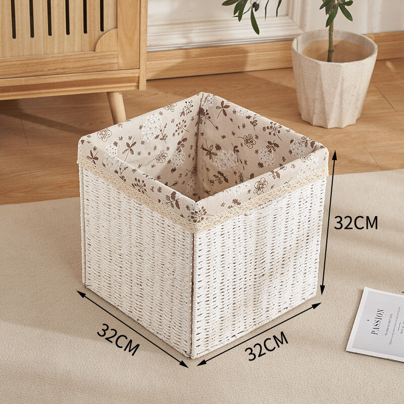 Складная корзина из ротанга с подкладкой для одежды и игрушек, белый, 33x33x33 см
