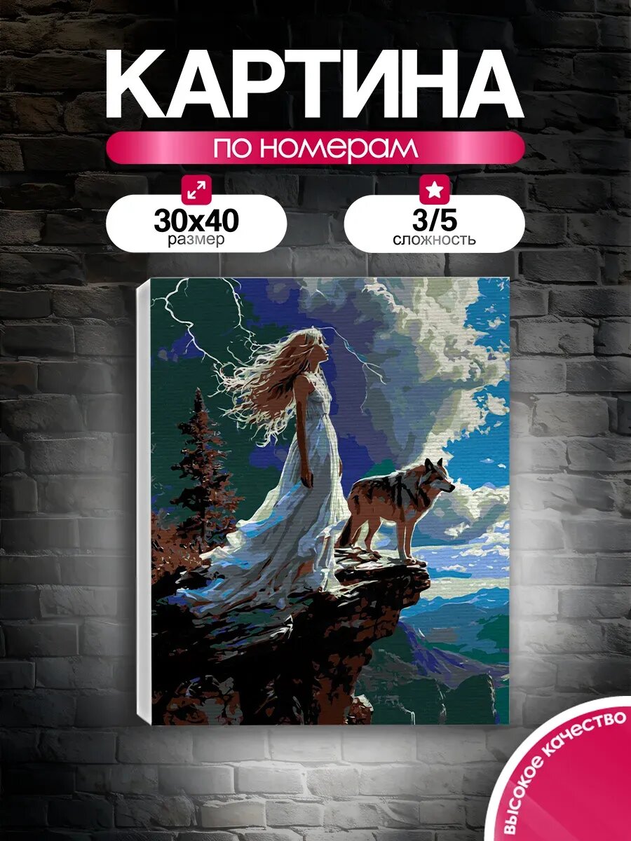 Картина по номерам 30x40 Девушка и волк