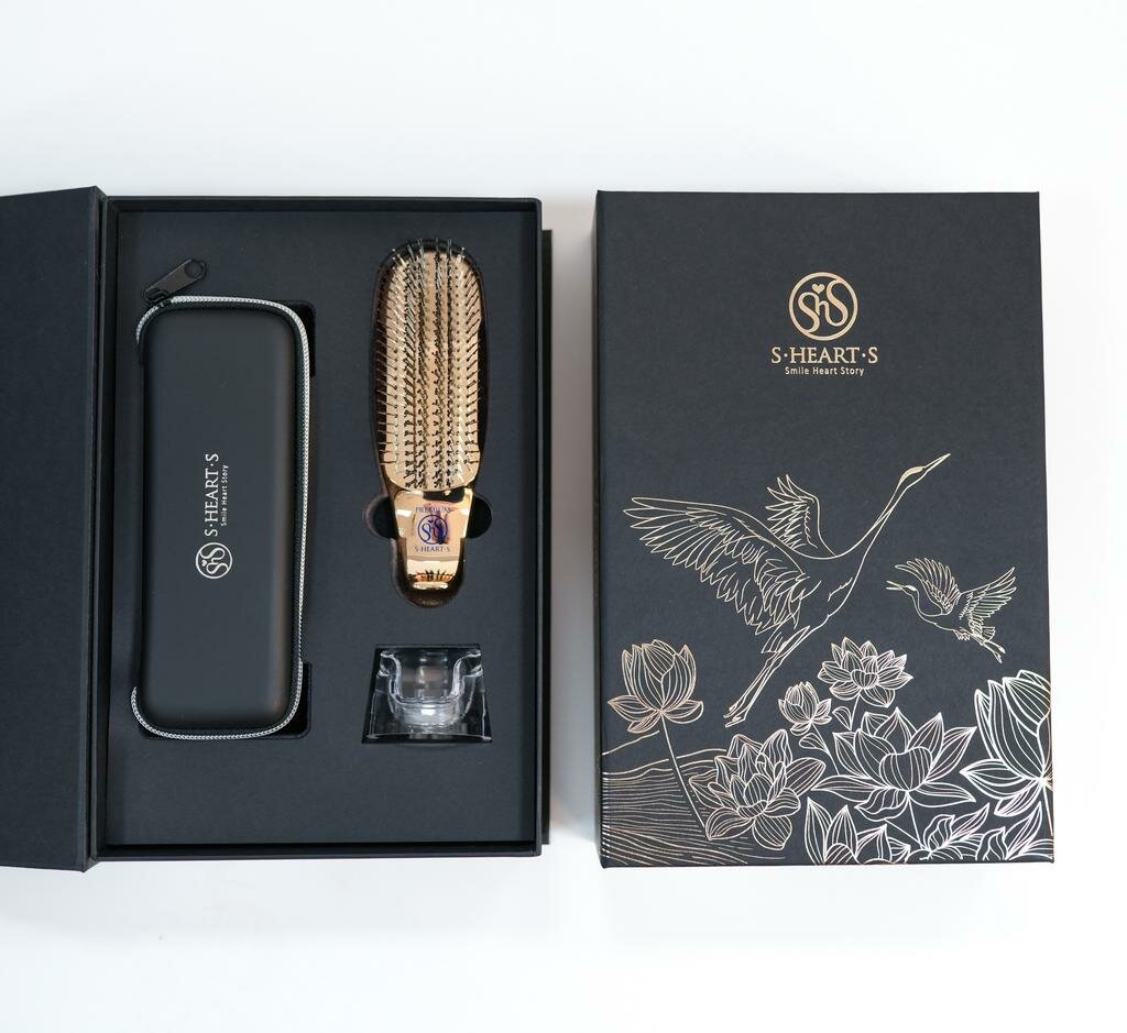 S-Heart-S Набор подарочный Расческа Scalp Brush Premium укороченная (золото-шампань) + Дорожный чехол