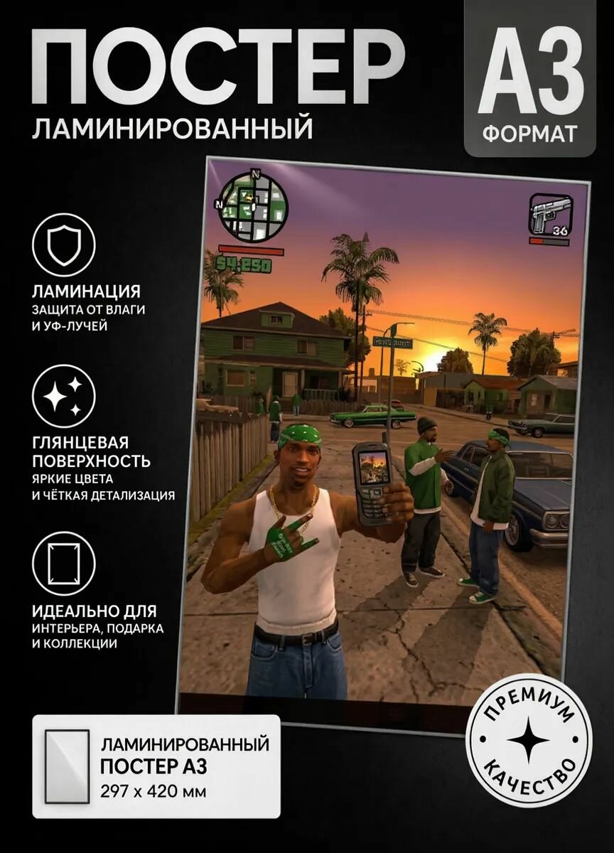 Постер ламинированный "GTA"