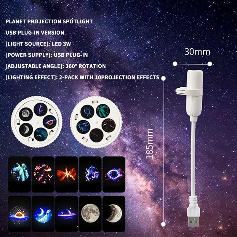 Galaxy проектор звездного неба USB, 2 шт, rotate Slides