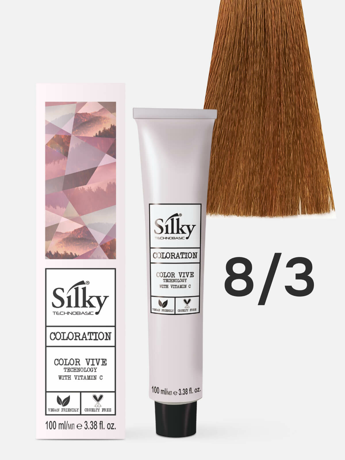 Крем - краска для волос профессиональная Silky Color Vive/Ultralift 8/3 Светлый русый Золотистый, 100 мл