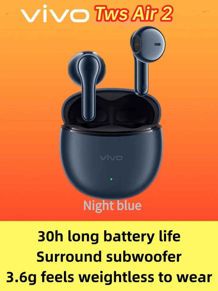 Vivo Наушники беспроводные с микрофоном Vivo TWS Air, Bluetooth, USB Type-C, темно-синий