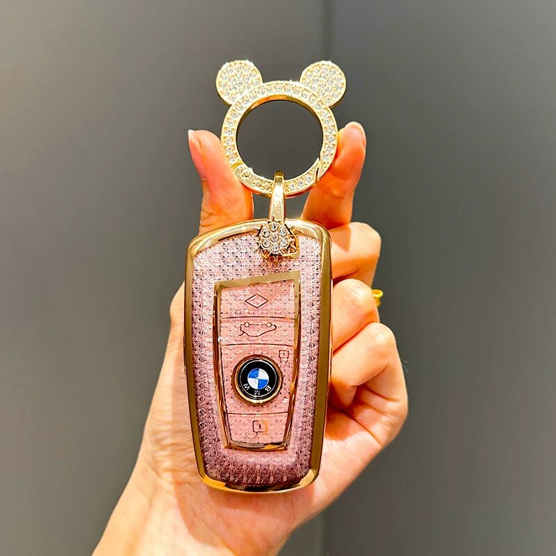 Ключевой чехол Diamond Texture Series B для BMW: розовый диамант с вышитым Микки-Букле