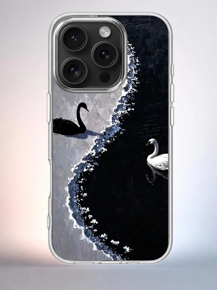 Чехол iPhone 15 Pro лебеди арт силиконовый