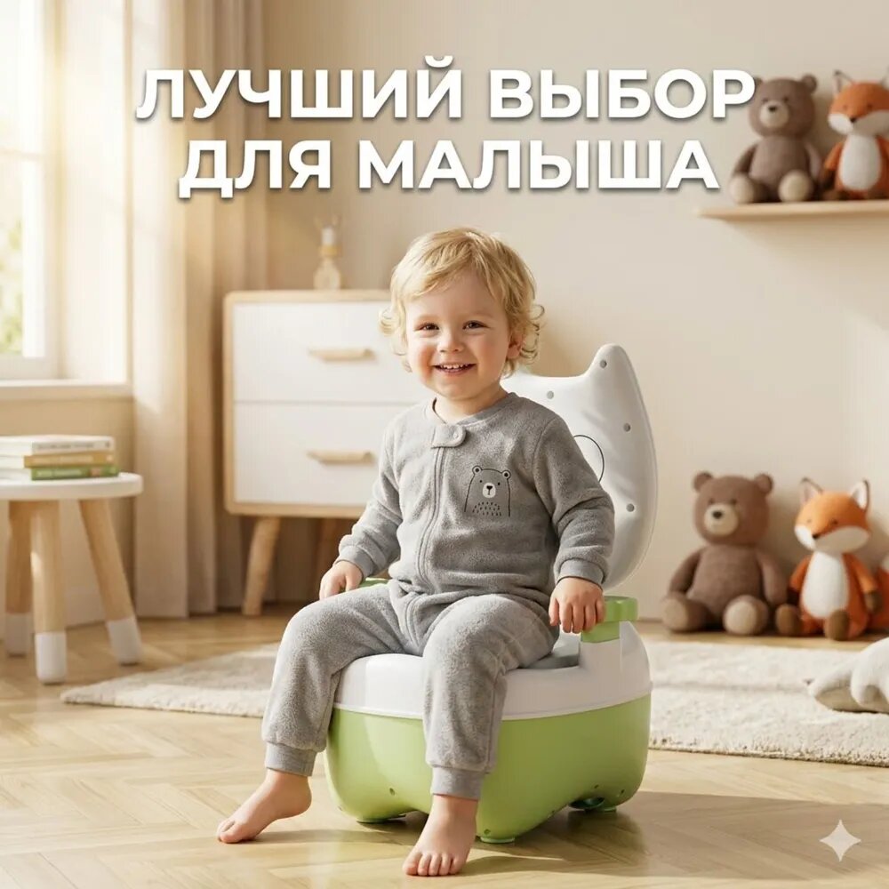 Горшок детский музыкальный Котик: анатомический с высокой спинкой, для мальчиков и девочек, со съемной чашей и защитой от брызг, нагрузка до 60кг, нескользящий.