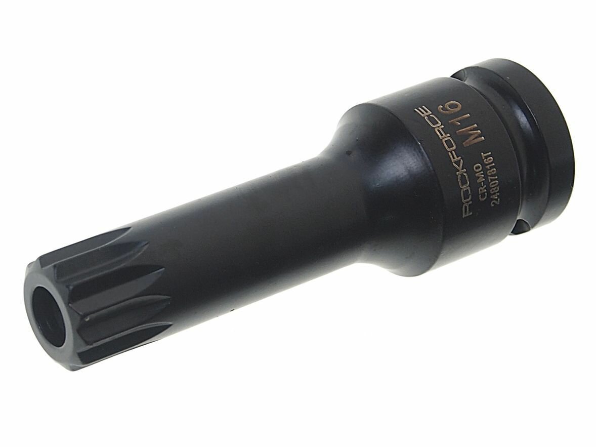 Головка-бита SPLINE глубокая ударная 1/2", M16 с отверстием ROCKFORCE