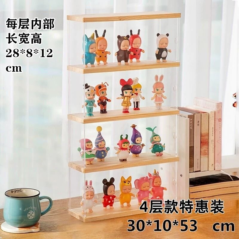 4-ступенчатая средняя стеклянная акриловая коробка для фигурок, 30x11x53 см, с распашной дверью