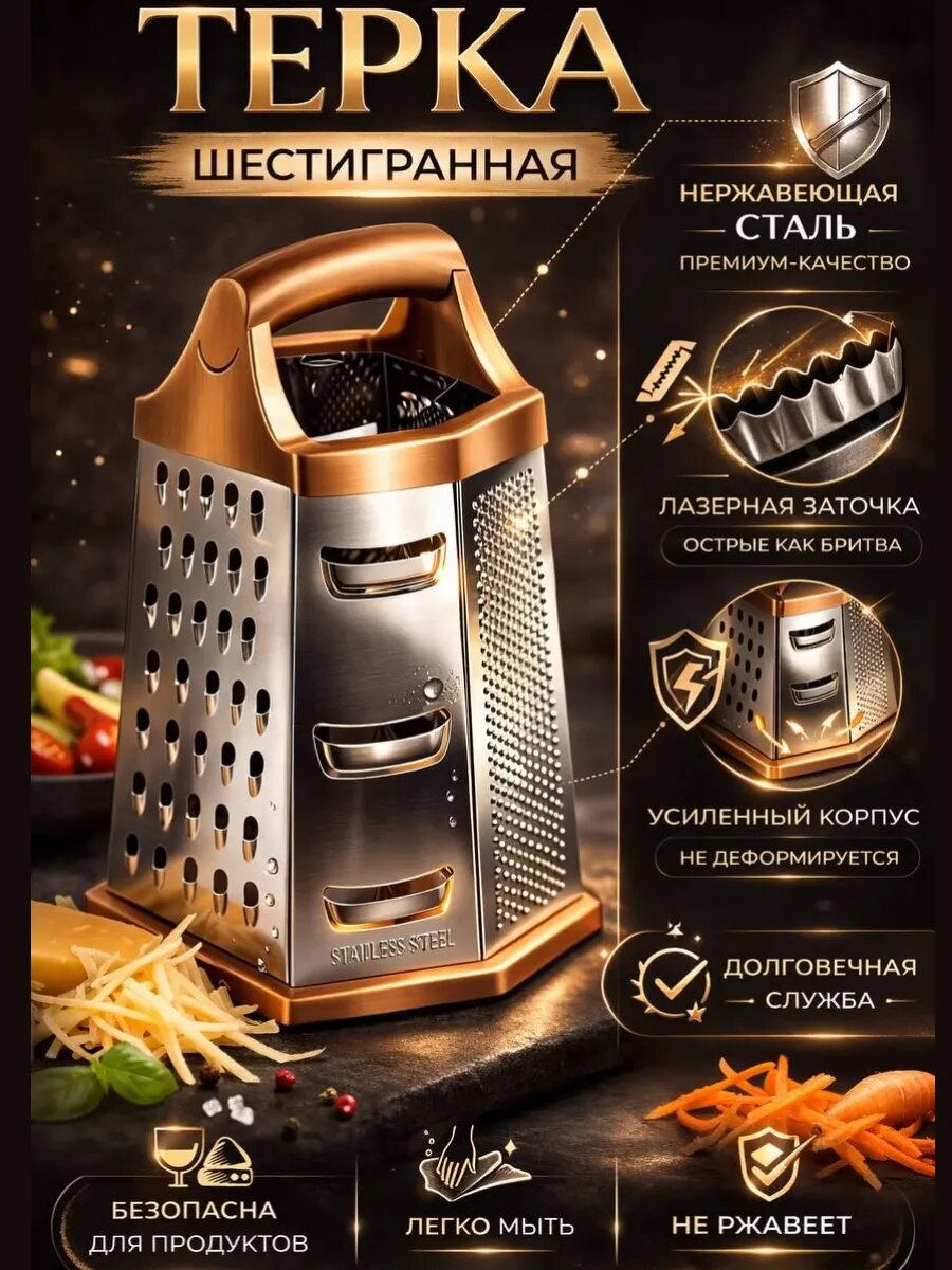 Терка кухонная 6 граней с антискользящим дном