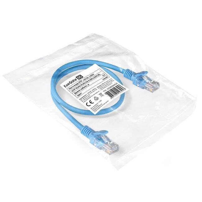 ExeGate UTP-RJ45-RJ45-5e-0.5M-LSZH-BL Patch Cord UTP кат.5e LSZH, 0.5м, синий EX286380RUS — фото 1