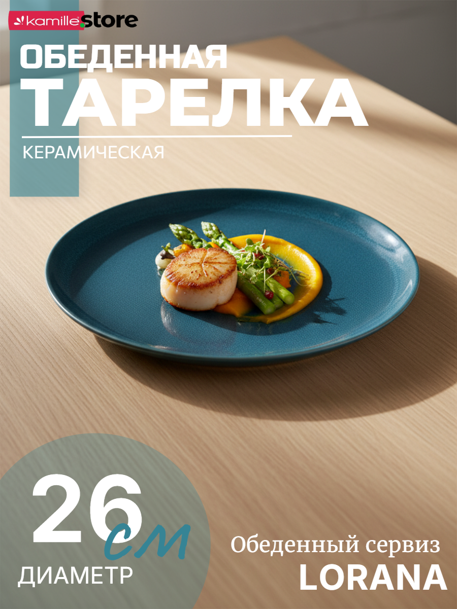 Тарелка обеденная 26 см. керамическая с глазурованным покрытием, LORANA (темно-лазурный)