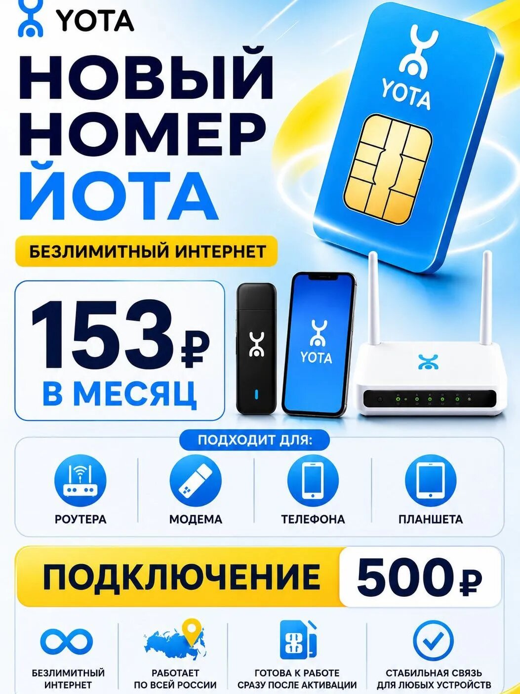 Тарифный план YOTA "Безлимитный", для всех устройств, по России
