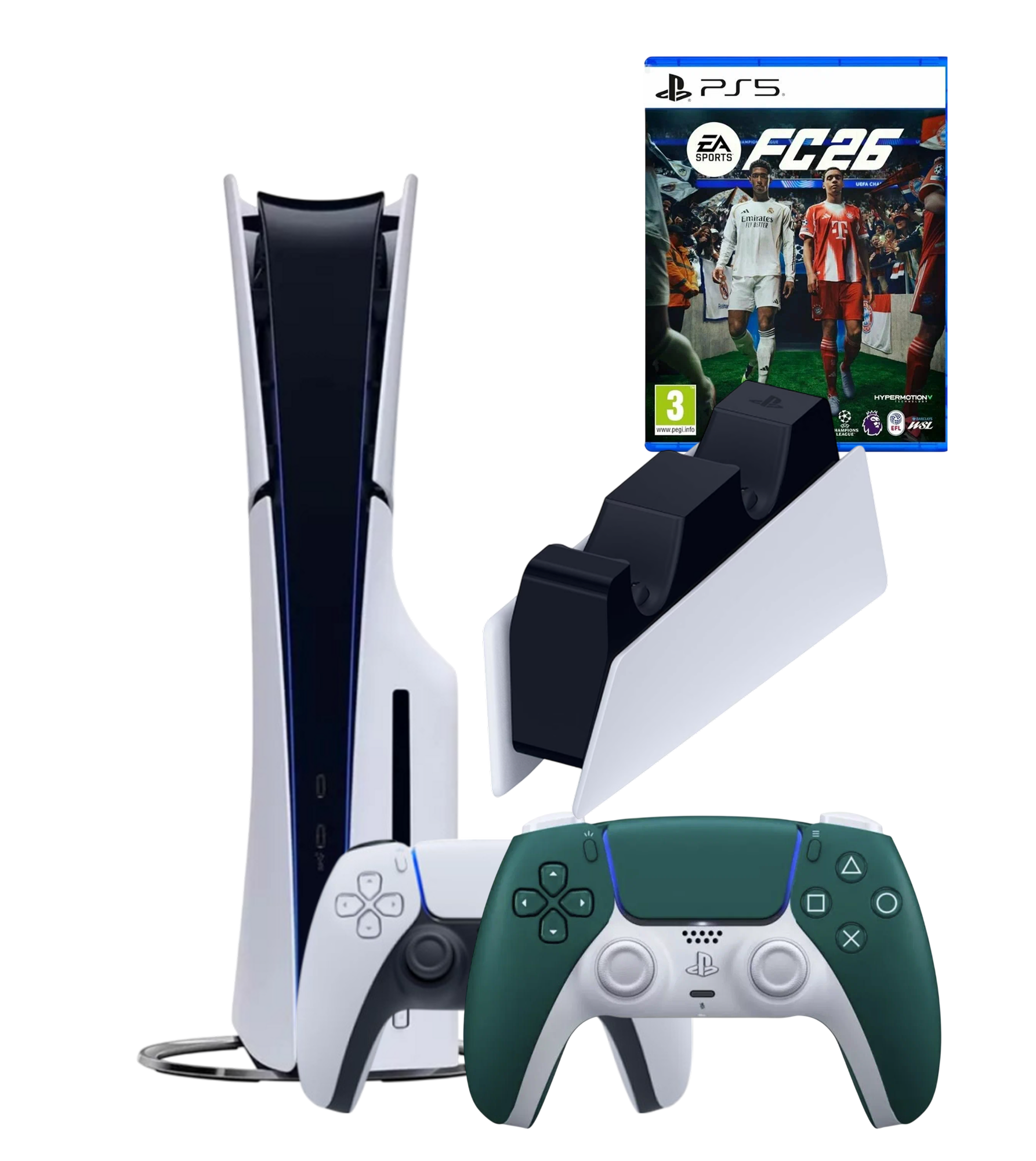 Игровая приставка PlayStation 5 Slim + 2й геймпад альпийский зеленый + игра FC26 + зарядная станция
