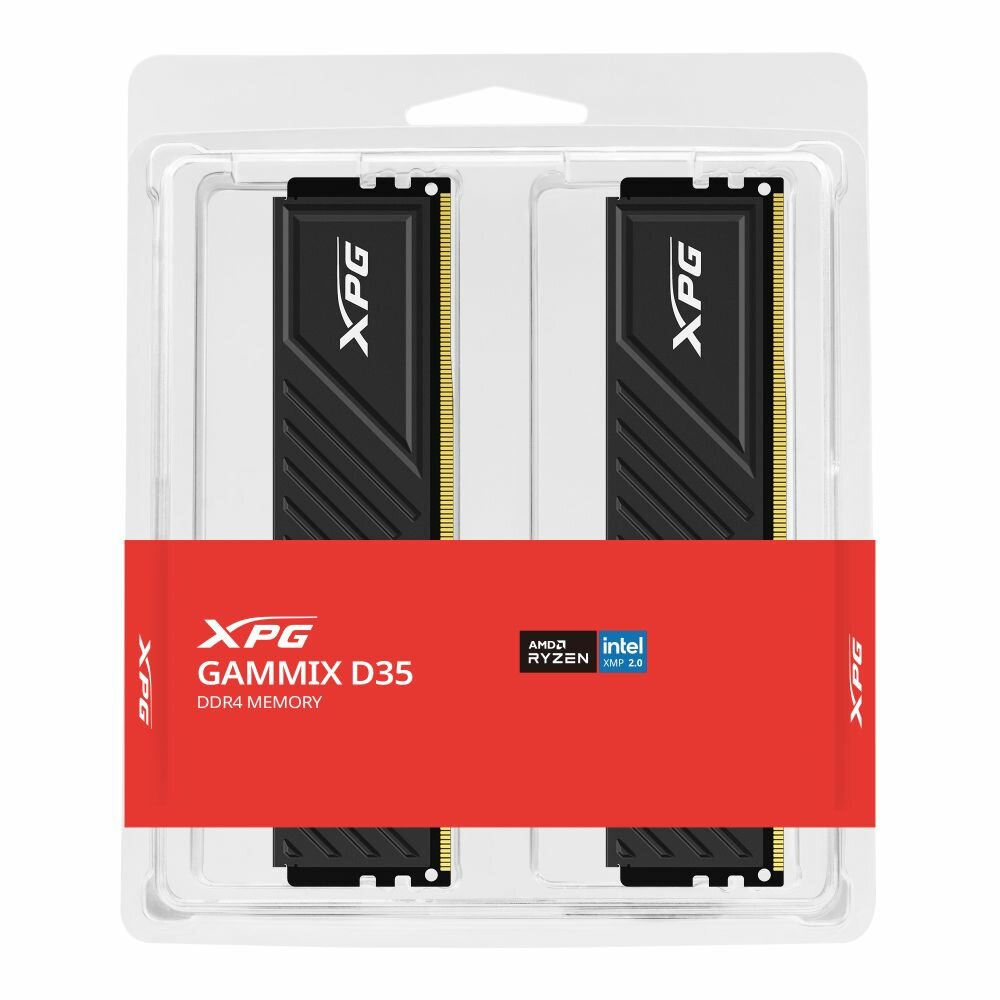 Модуль памяти 16GB ADATA DDR4 3200 UDIMM XPG GAMMIX D35 Gaming Memory AX4U32008G16A-DTBKD35 1.35V, Heat Shield, Kit (2x8GB), Black, RTL,