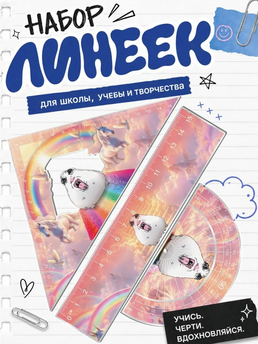 Канцелярия для школы набор линеек / мем хомяк