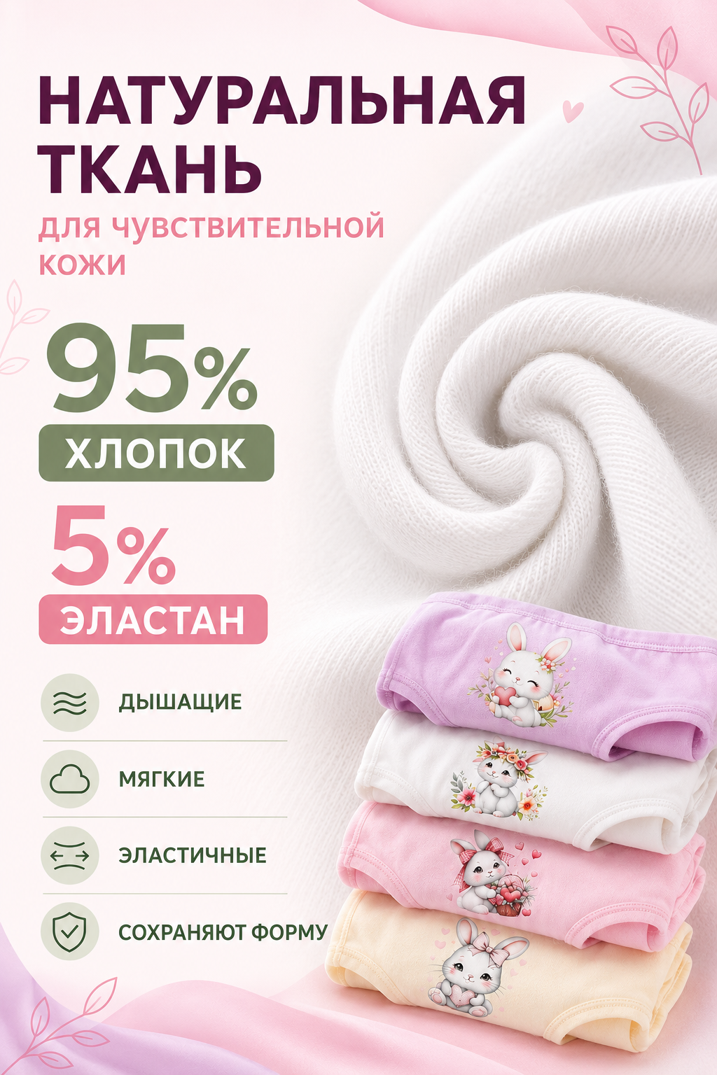 Трусы  Трусы слипы для девочек, 4 шт., размер S, 1-2 года, розовый — фото 1