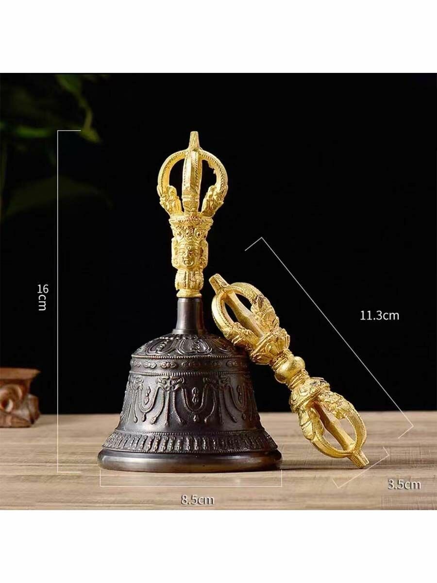 Буддийский колокольчик с ваджрой,16cm Черный, включает ваджру, Оформление интерьера
