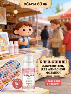 Лак для закрепления алмазной мозаики 60 мл: глянцевый эффект, стойкость к УФ-лучам. Сохраняет красоту картины в гостиной или офисе.