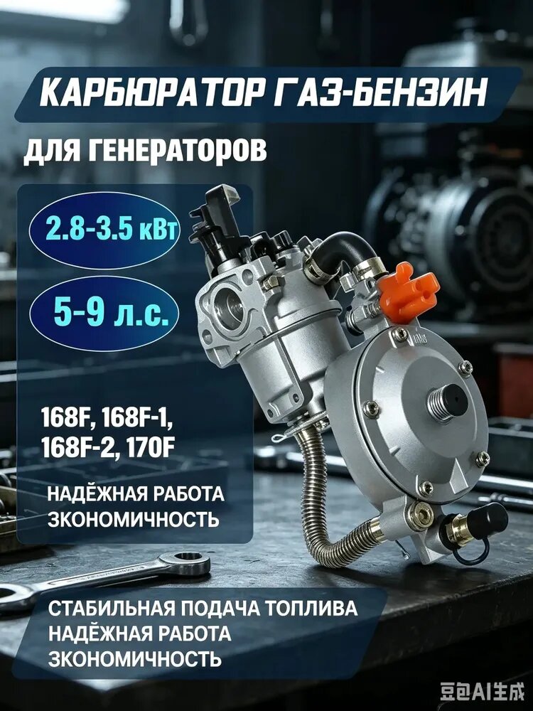 Карбюратор с газовым редуктором 168F-170F газ бензин на генератор электростанций. 3 кВт