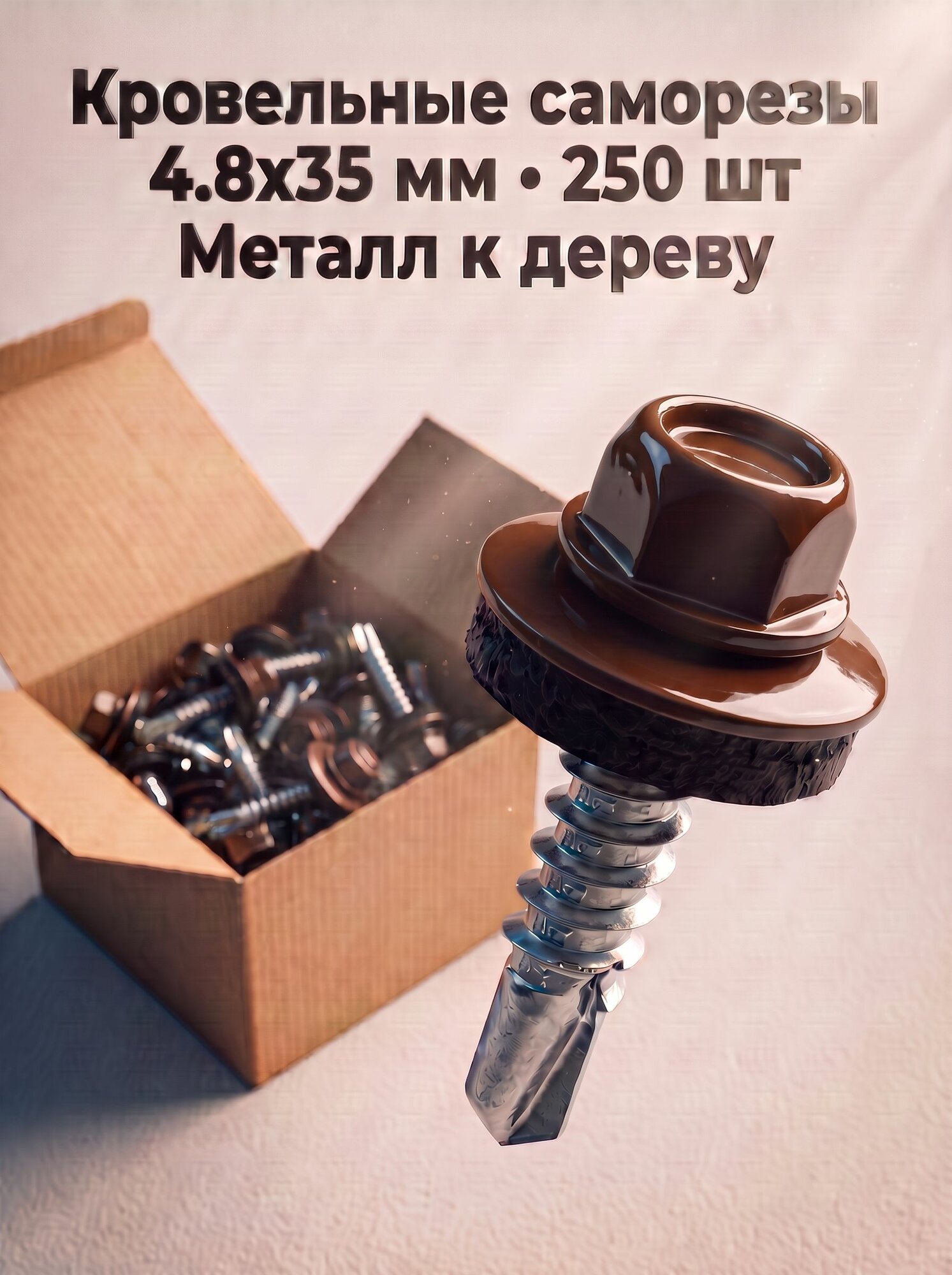 Кровельные саморезы RAL8017, 4,8х35, 250шт, металл-дерево