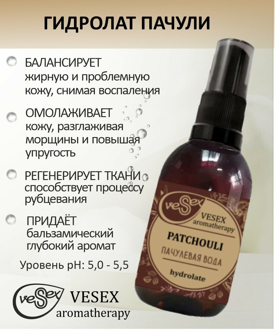 VESEX Гидролат пачули 100 % (пачулевая вода) / Patchouli 25 мл.