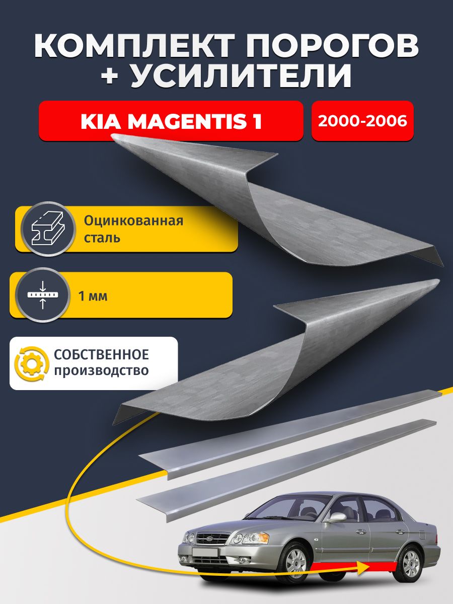 Ремонтные пороги комплект (2 шт.) и усилители (2 шт.), для Kia Magentis 1 2000-2006, оцинкованная сталь 1 мм. (Киа Маджентис 1), пороги и усилители. Кузовной ремонт.