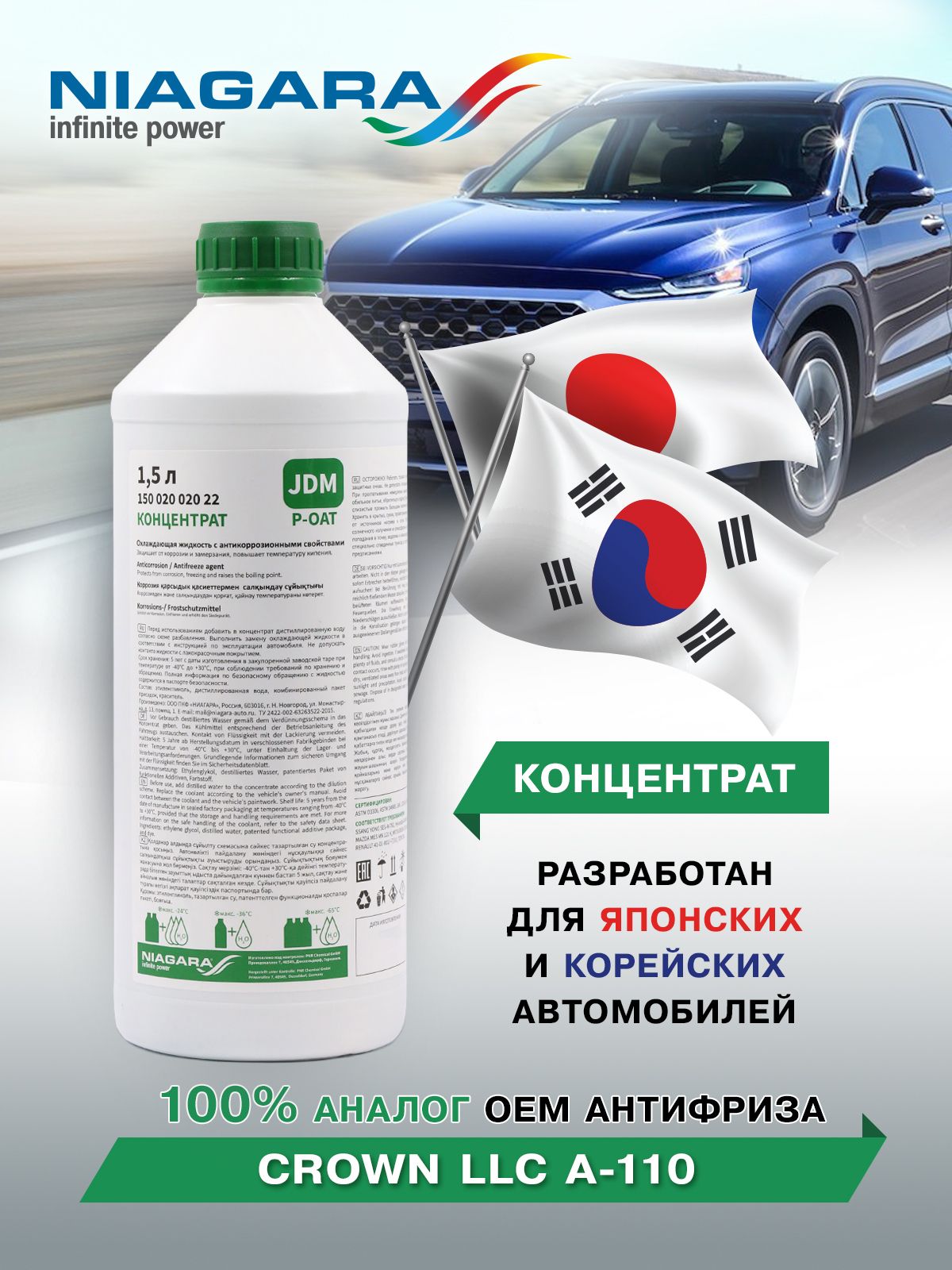 Концентрат антифриза зеленый (жидкость охлаждающая) NIAGARA JDM GREEN 1,5 л