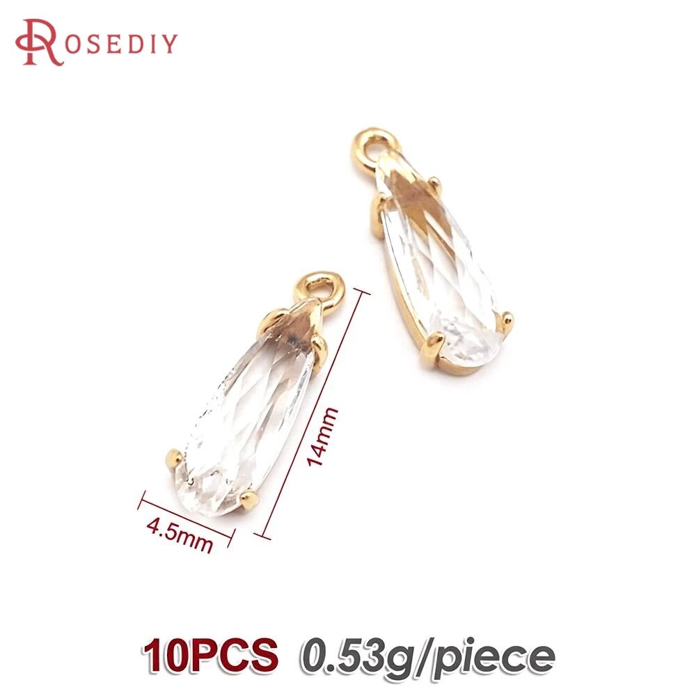 Подвески капля, стекло и латунь, золото, 10 шт, 38752-White