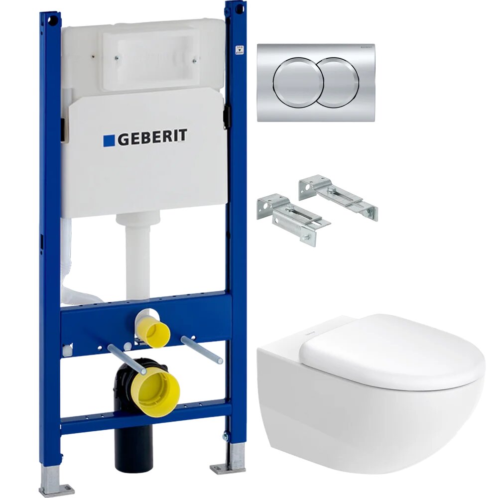 Комплект 2 в 1 Унитаз подвесной Duravit Architec 45720900A1 / Инсталляция с кнопкой Geberit Duofix Delta 458.124.21.1 цвет глянцевый хром