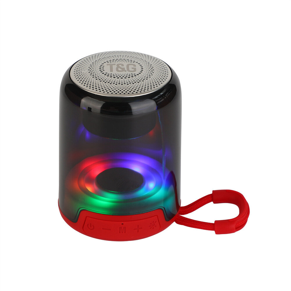 Портативный наружный беспроводной динамик с RGB-подсветкой, мощным басом и слотом для карты памяти - Красный