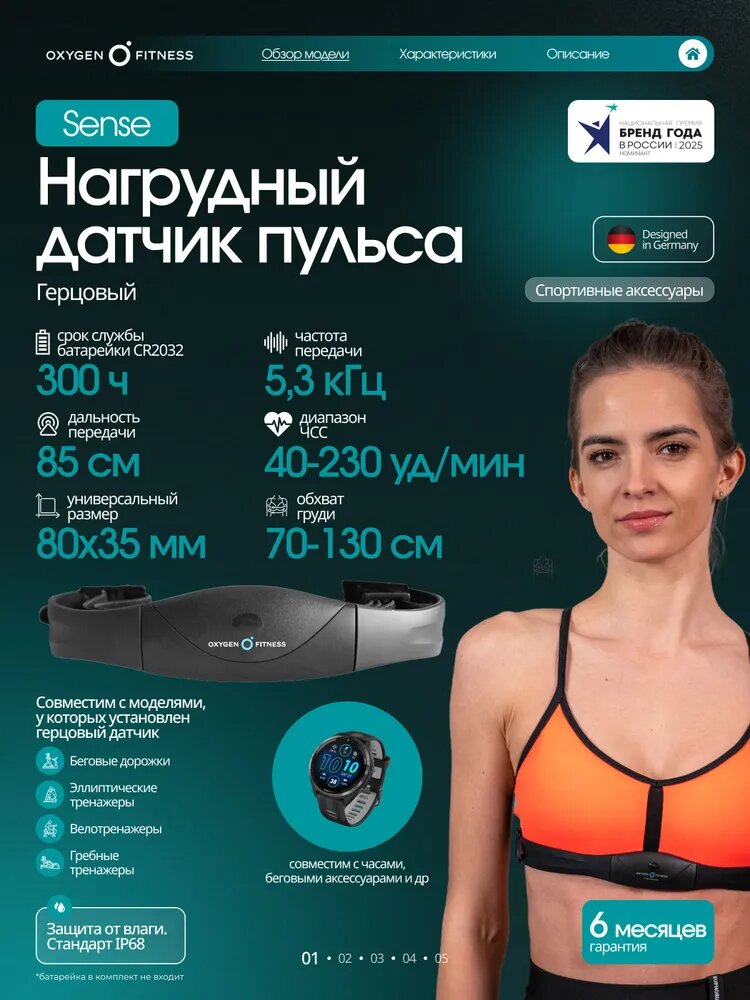 Нагрудный датчик пульса OXYGEN FITNESS SENSE