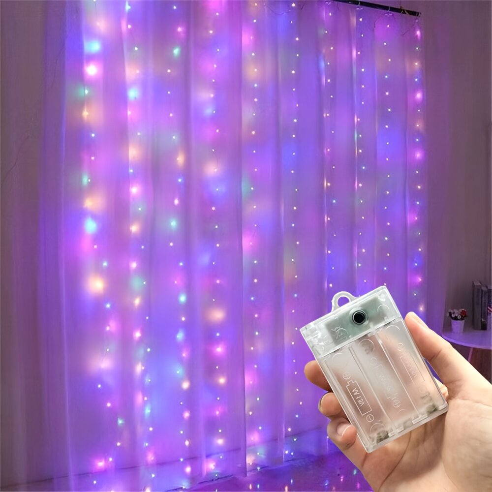 Светодиодная гирлянда-занавес 300 LED, 8 режимов, мультиколор, 3x3 м, на батарейках AA